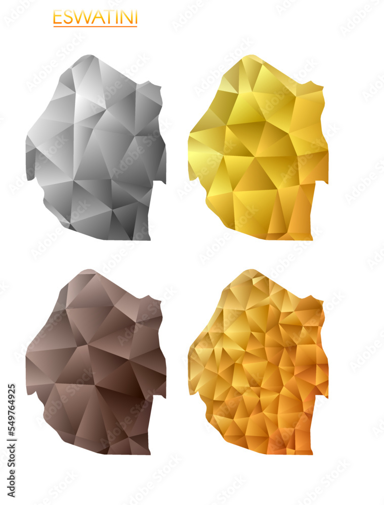 Set of vector polygonal maps of Swaziland. Bright gradient map of ...