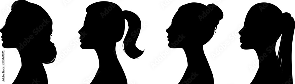 a sign of several female silhouettes in profile. vector on isolated ...