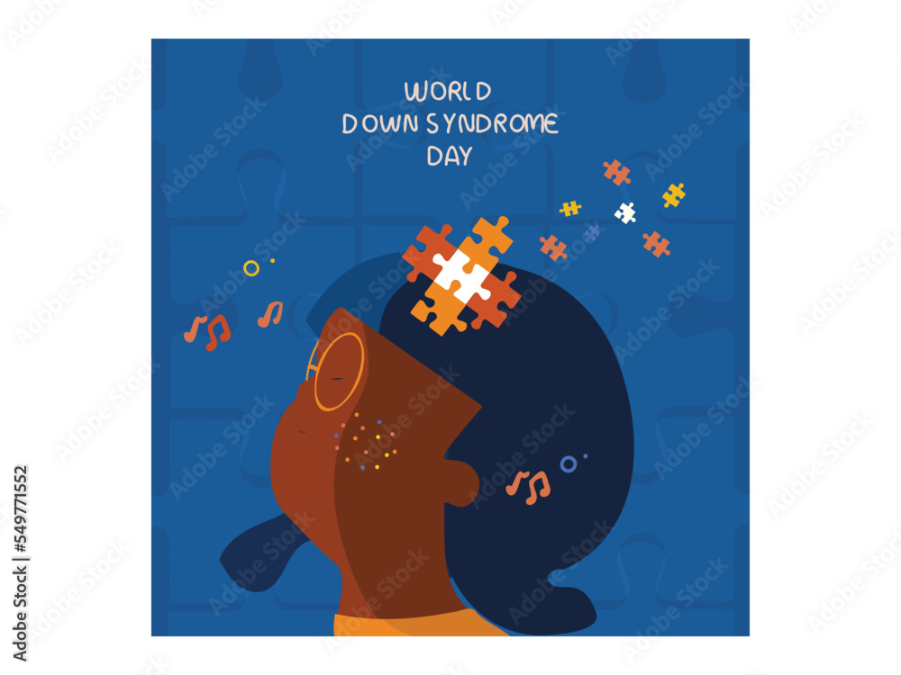 World Down Syndrome Day. Cartoon of down syndrome patient girl and ...