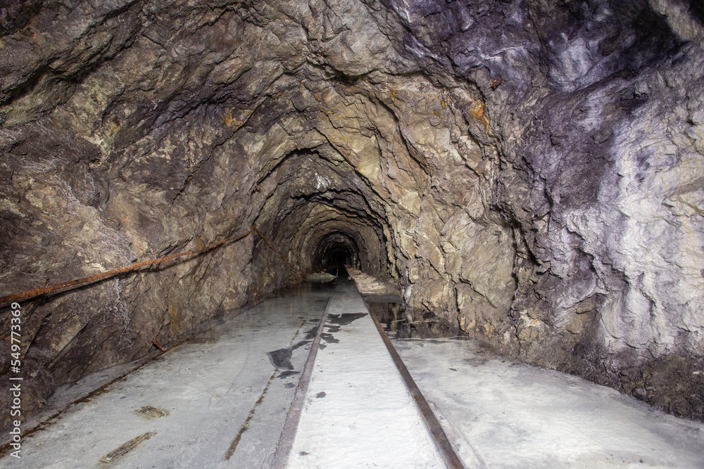 Underground abandoned white calcite marble ore mine shaft tunnel ...