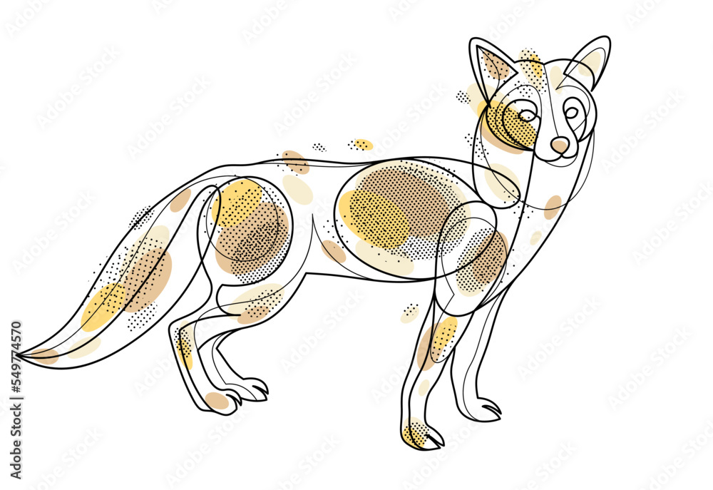 Cute red fox adorable wild animal vector linear drawing isolated, line ...