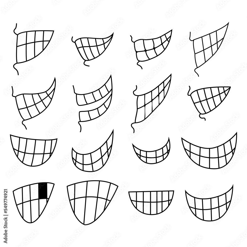 Smiling set design by Vector and illustrator. Mouth teeth toothed happy ...