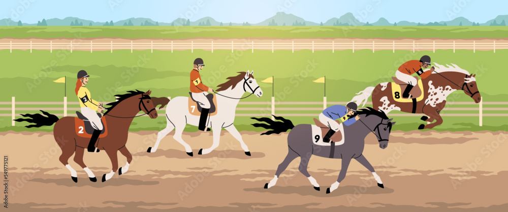 Equestrian competitions. Horse racing, hippodrome sport tournament ...