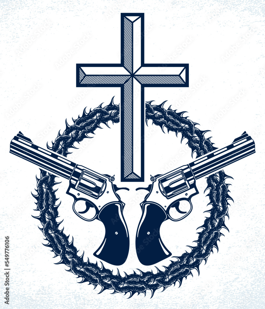 Criminal gangster dramatic emblem or logo with Christian Cross ...