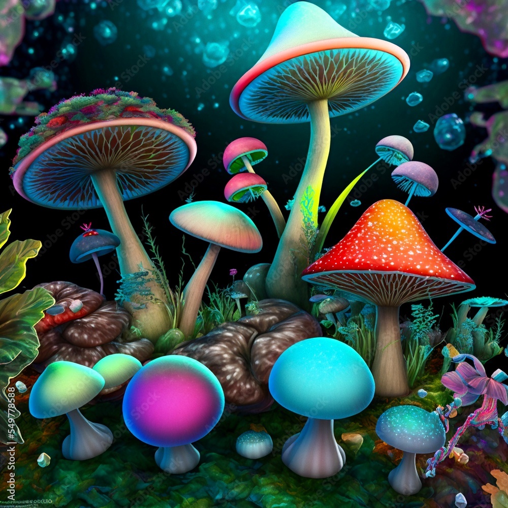 Midjourney abstract render of magic mushrooms Stock Illustration ...
