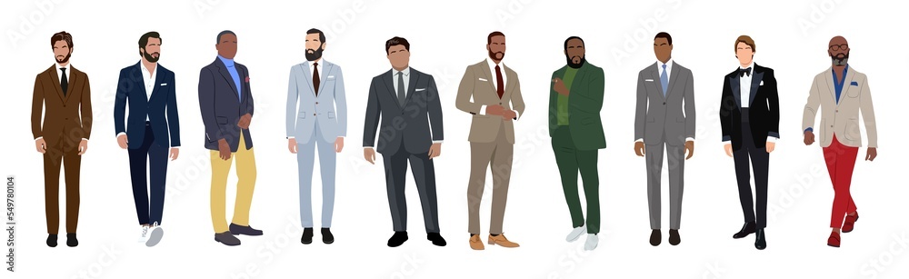 Set of different businessman characters in formal or black tie outfits ...