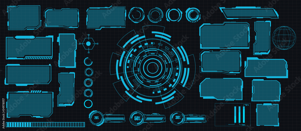 digital interface HUD elements set pack. User Interface, frame screens ...