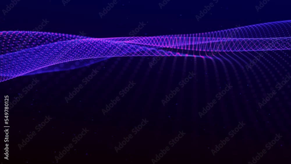 Dynamic wave of glowing particles. Abstract digital background. Data flow information. Concept ...