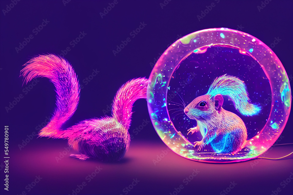 Crystalline, Neon, Pigmy Squirrel with Anime Eyes , Twinkling, Neon ...