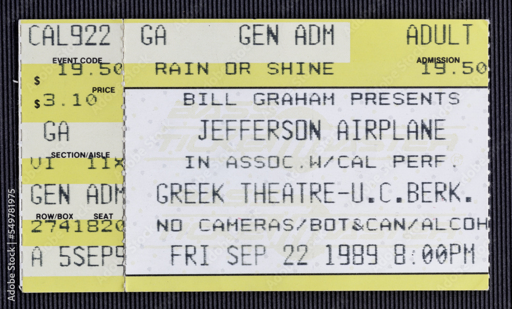 Berkeley, California - September 22, 1989 - ticket stub for the ...