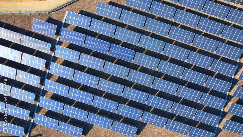 4K : Drone flying over Solar panels, Clean energy innovation for the ...