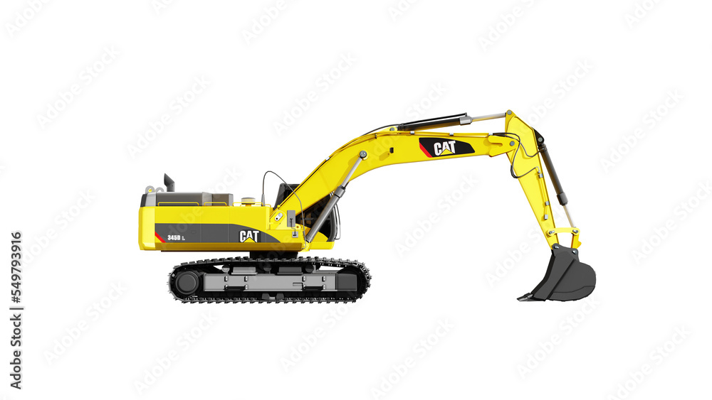 SIDE view of EXCAVATOR isolated on white, CAT EXCAVATOR long png ...