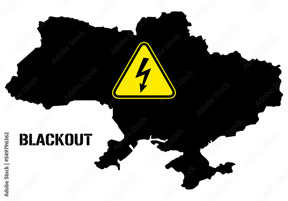 Power outage on the Ukraine map has a warning sign with a lightning ...