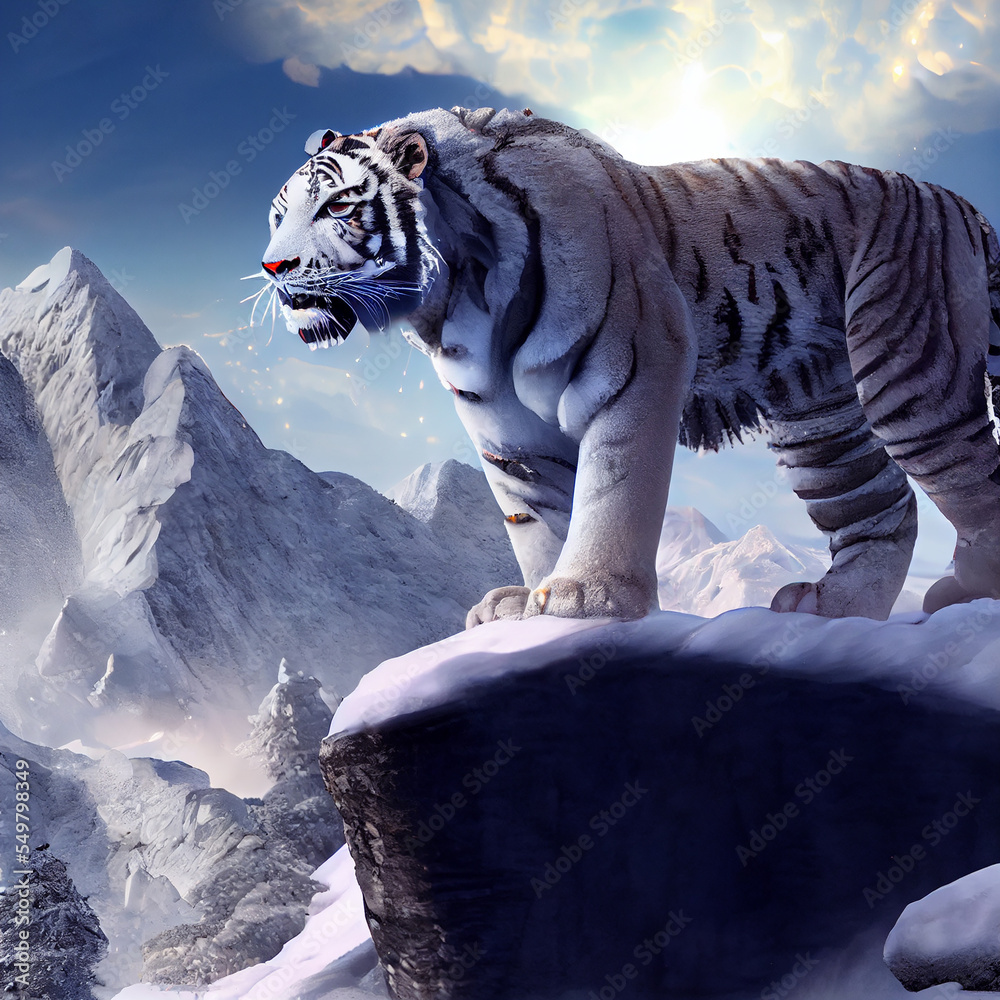 ice tiger in a mountain photorealistic epic lights highly Stock ...