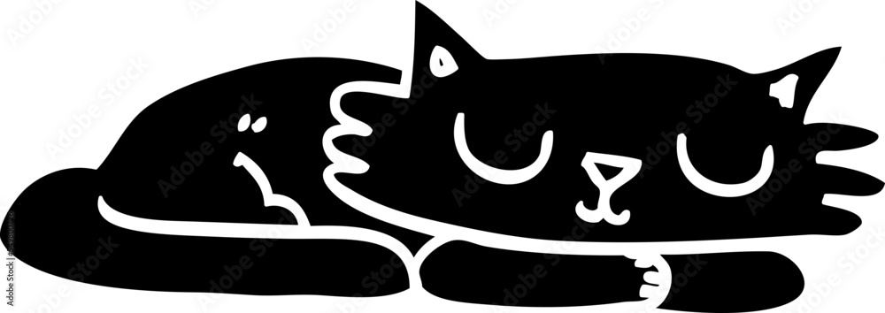 line drawing cartoon sleeping cat Stock Vector | Adobe Stock