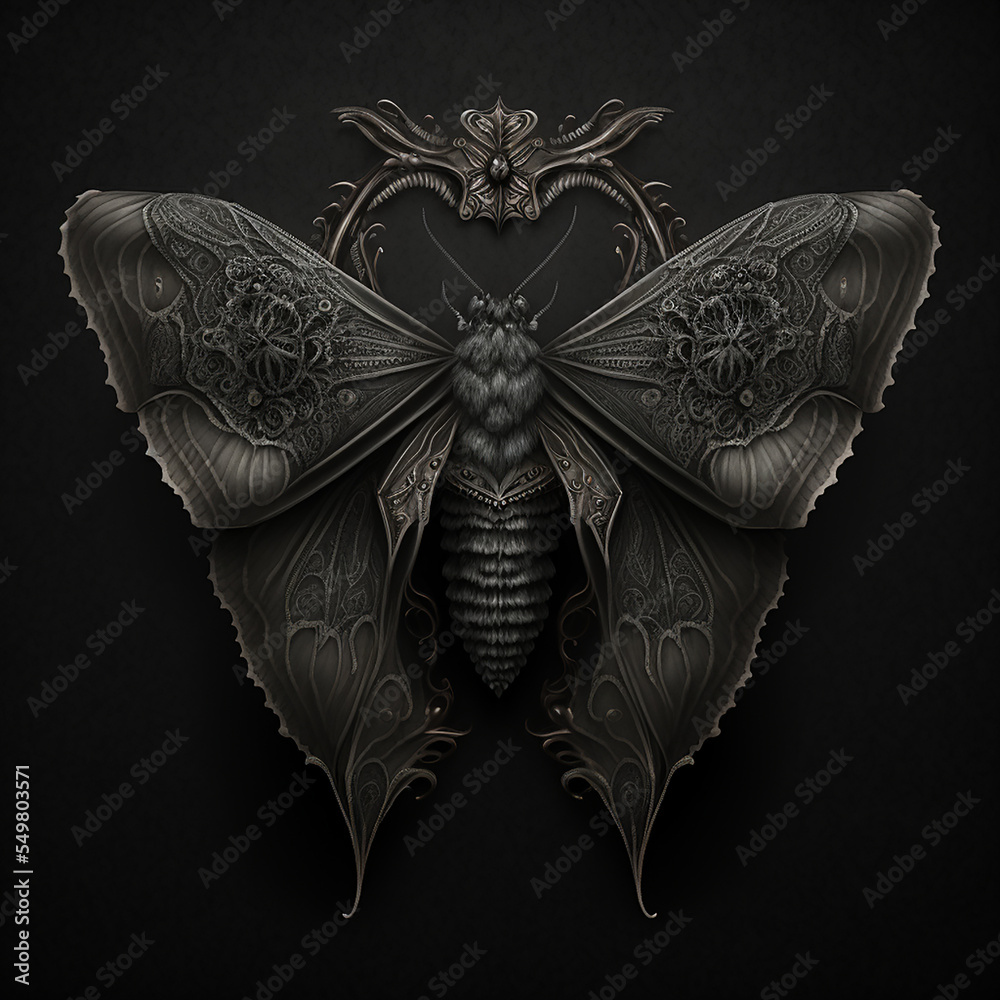 extra wide view. an ominous dark moth. hyper-detailed. gothic baroque ...