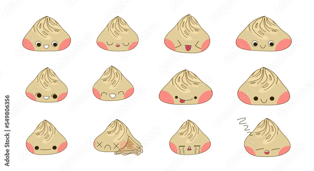 Xiao Long Bao set of dumpling characters vector illustration isolated ...
