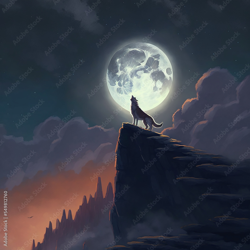 Wolf, Moon, Night, Howling, Howl, Cliff, Mountain, Full Moon ...