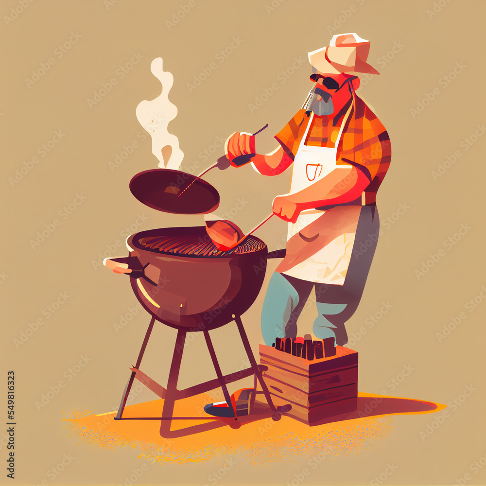 Barbecue, grill, cartoon, cowboy, illustration Stock Illustration ...