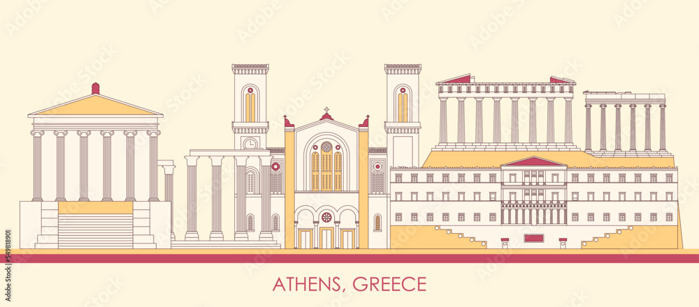 Cartoon Skyline panorama of city of Athens, Greece - vector ...