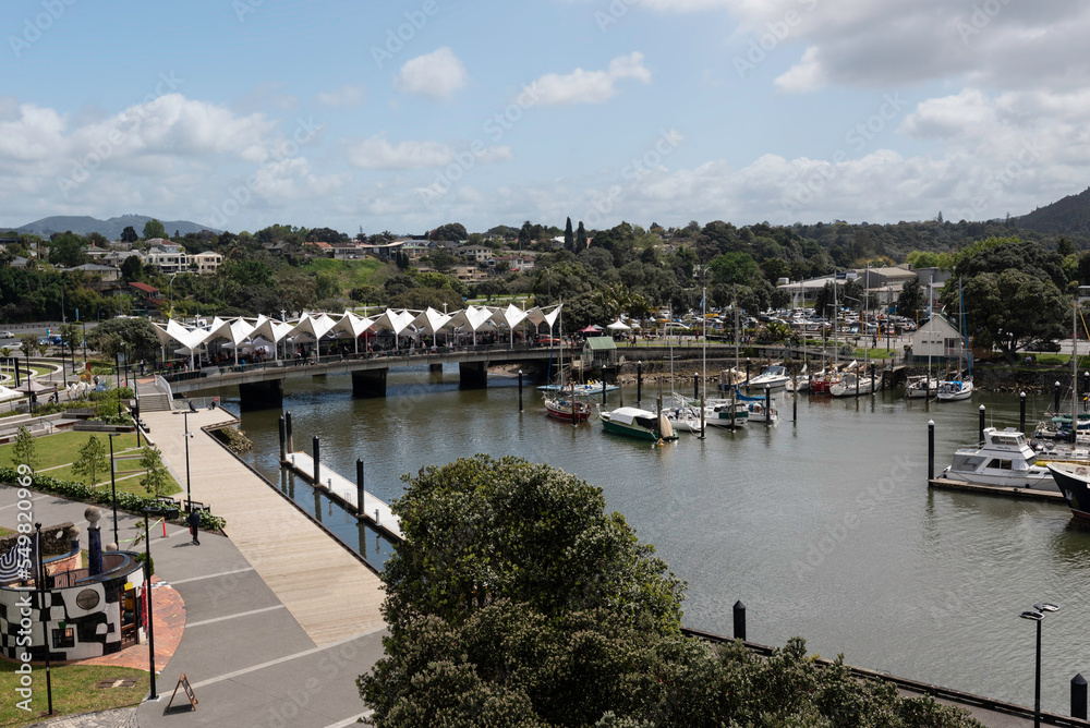 Elevated view of the Victoria Canopy Bridge over the Hatea River in ...