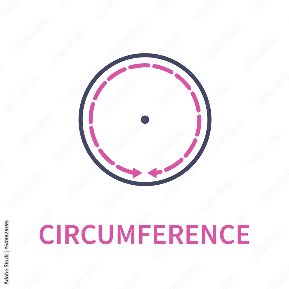 Circumference icon. Distance measurement tool. Arc length. Circle area ...