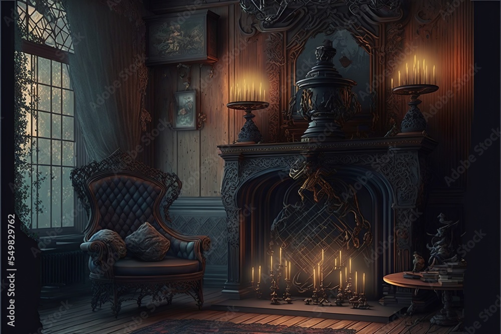 Gothic mansion victorian living room with pictures on the wall interior ...