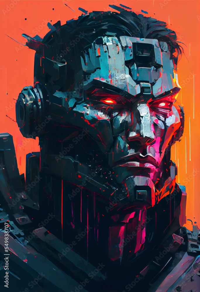 Illustration of an evil cyborg killer robot. A futoristic sci-fi ...