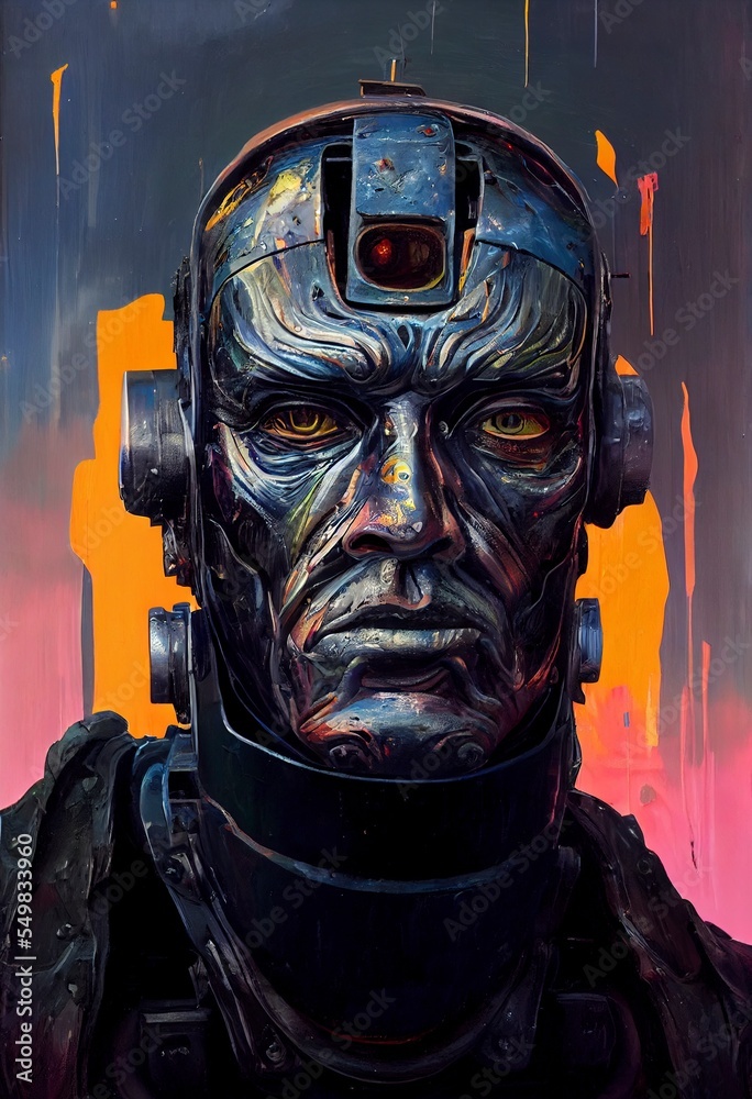 Illustration of an evil cyborg killer robot. A futoristic sci-fi ...