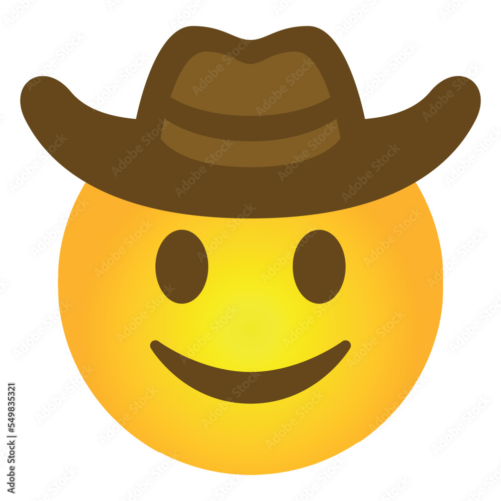 Cowboy Hat Face vector flat emoji. Isolated yellow smiley wearing a ...