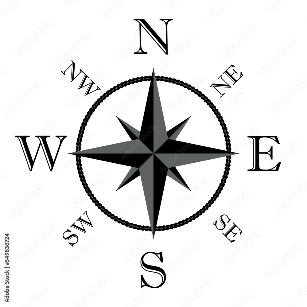 compass rose icon with capital letters of cardinal and ordinal ...