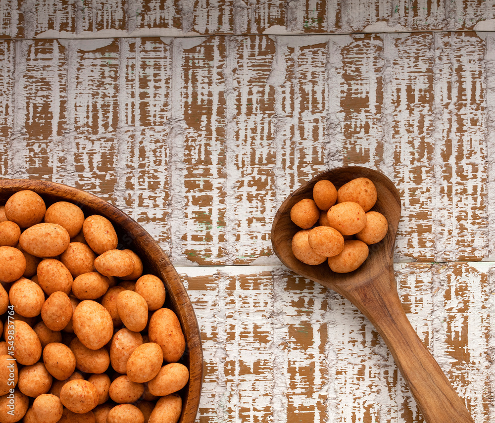 Japanese fried peanuts in spoon and bowl - Arachis hypogaea Stock Photo ...