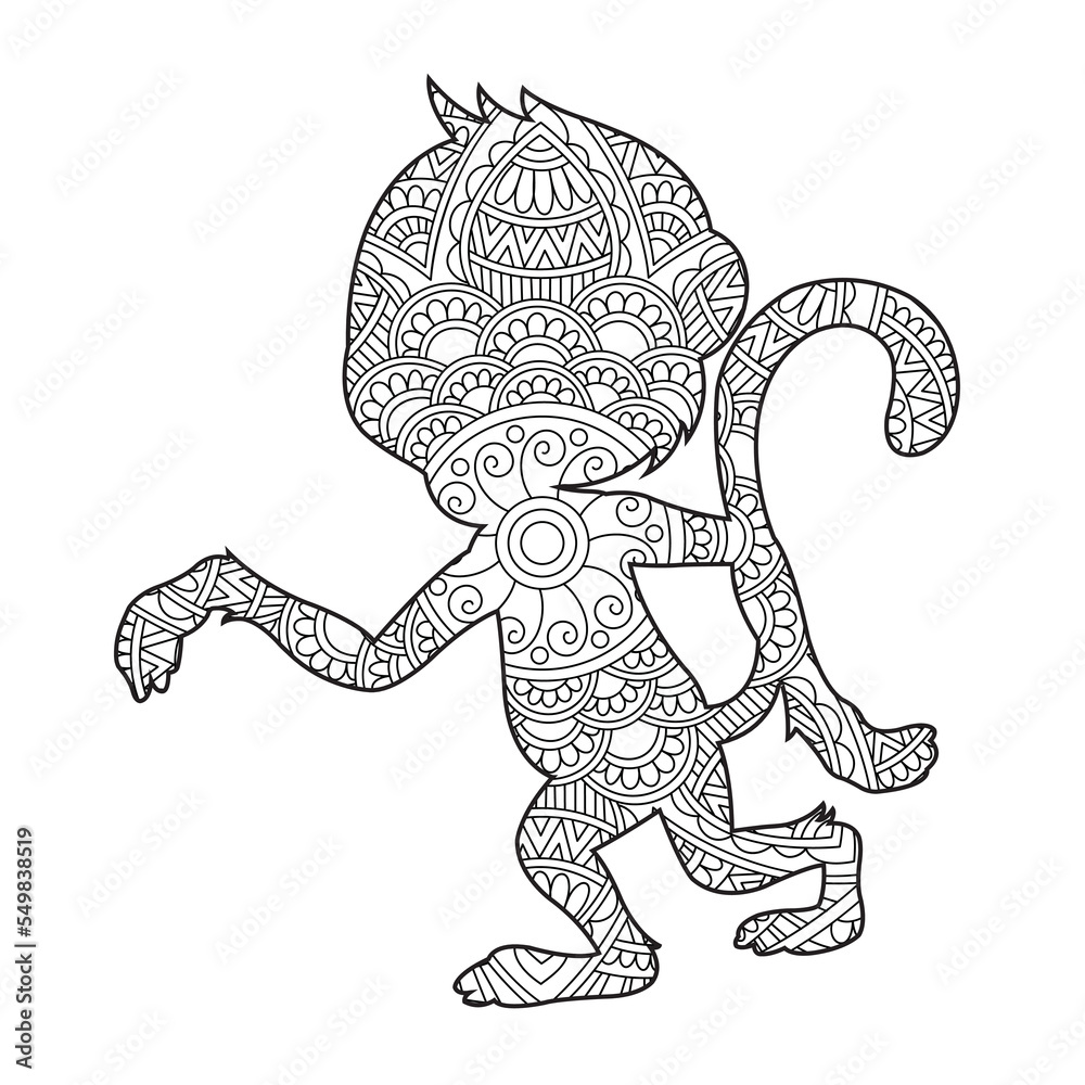 Zentangle monkey mandala coloring page for adults christmas monkey and ...