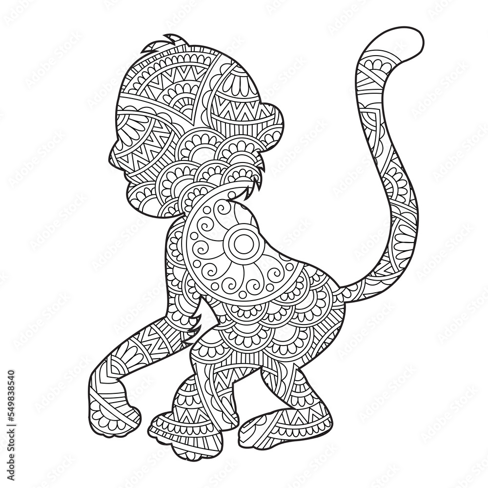 Zentangle monkey mandala coloring page for adults christmas monkey and ...