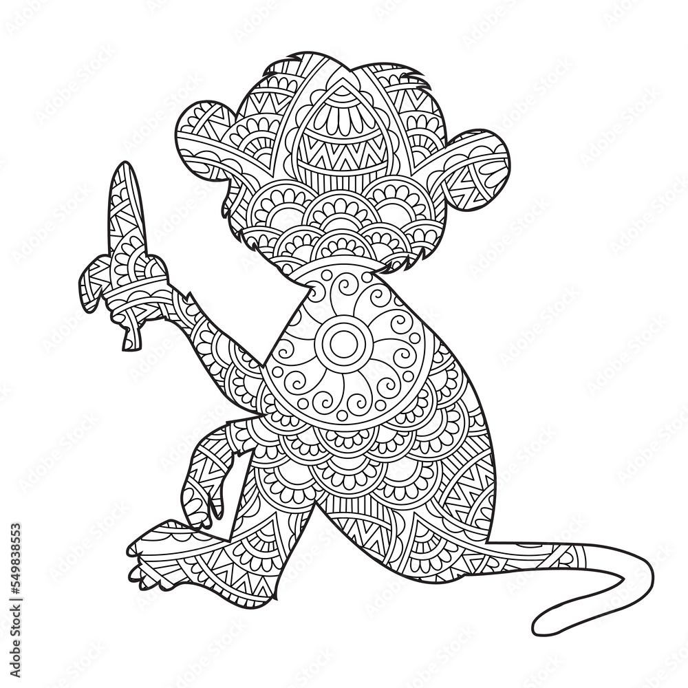 Zentangle monkey mandala coloring page for adults christmas monkey and ...