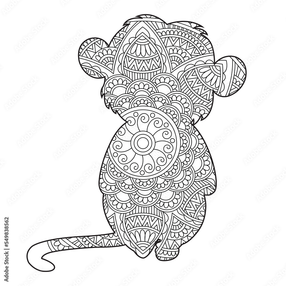 Zentangle monkey mandala coloring page for adults christmas monkey and ...