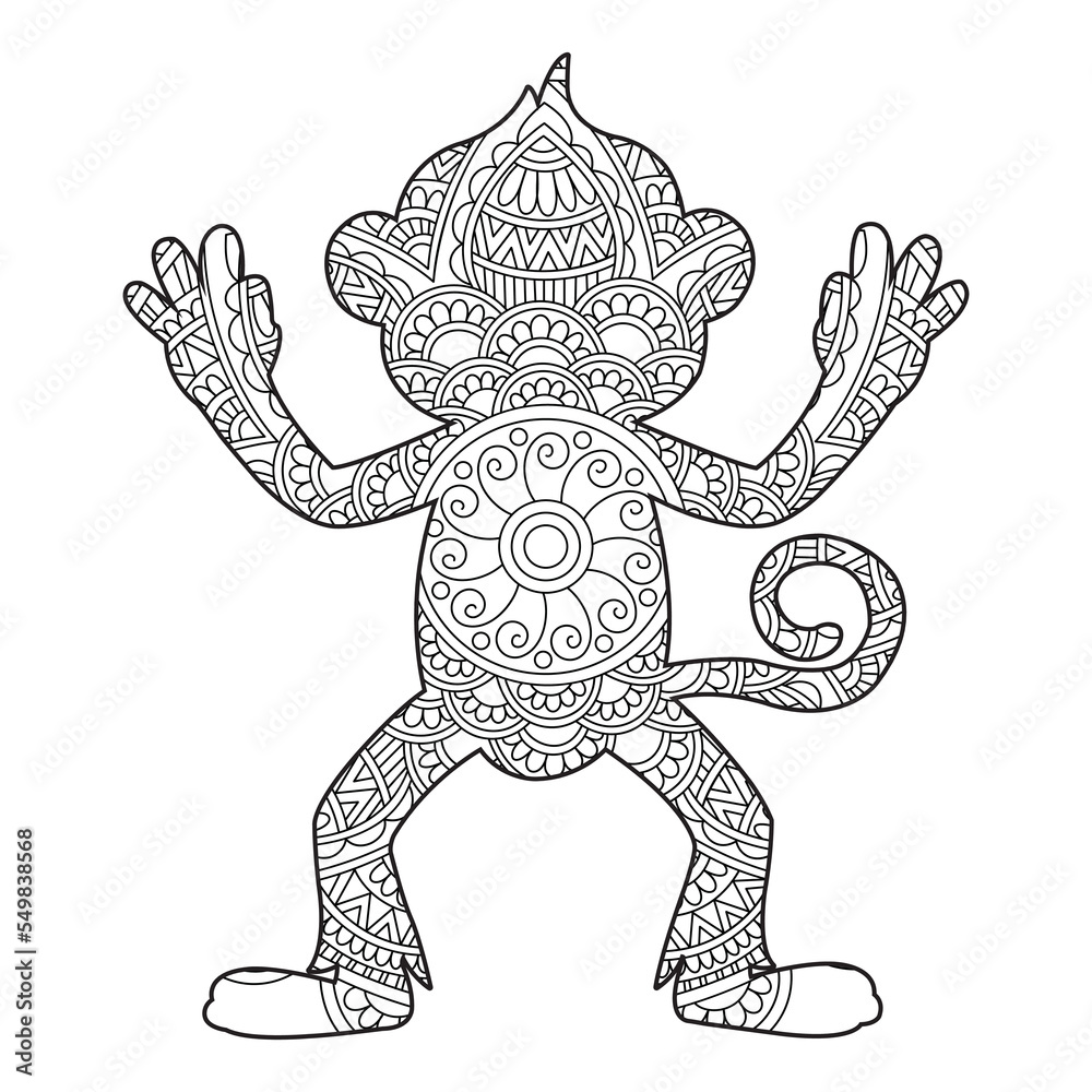 Zentangle monkey mandala coloring page for adults christmas monkey and ...