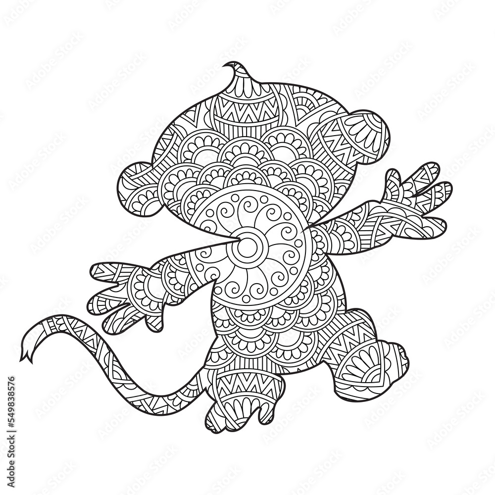 Zentangle monkey mandala coloring page for adults christmas monkey and ...