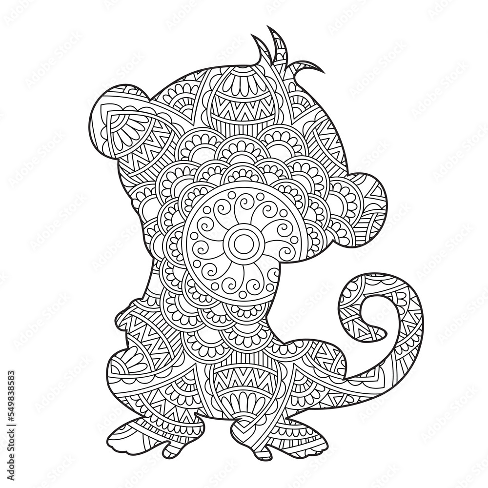 Zentangle monkey mandala coloring page for adults christmas monkey and ...