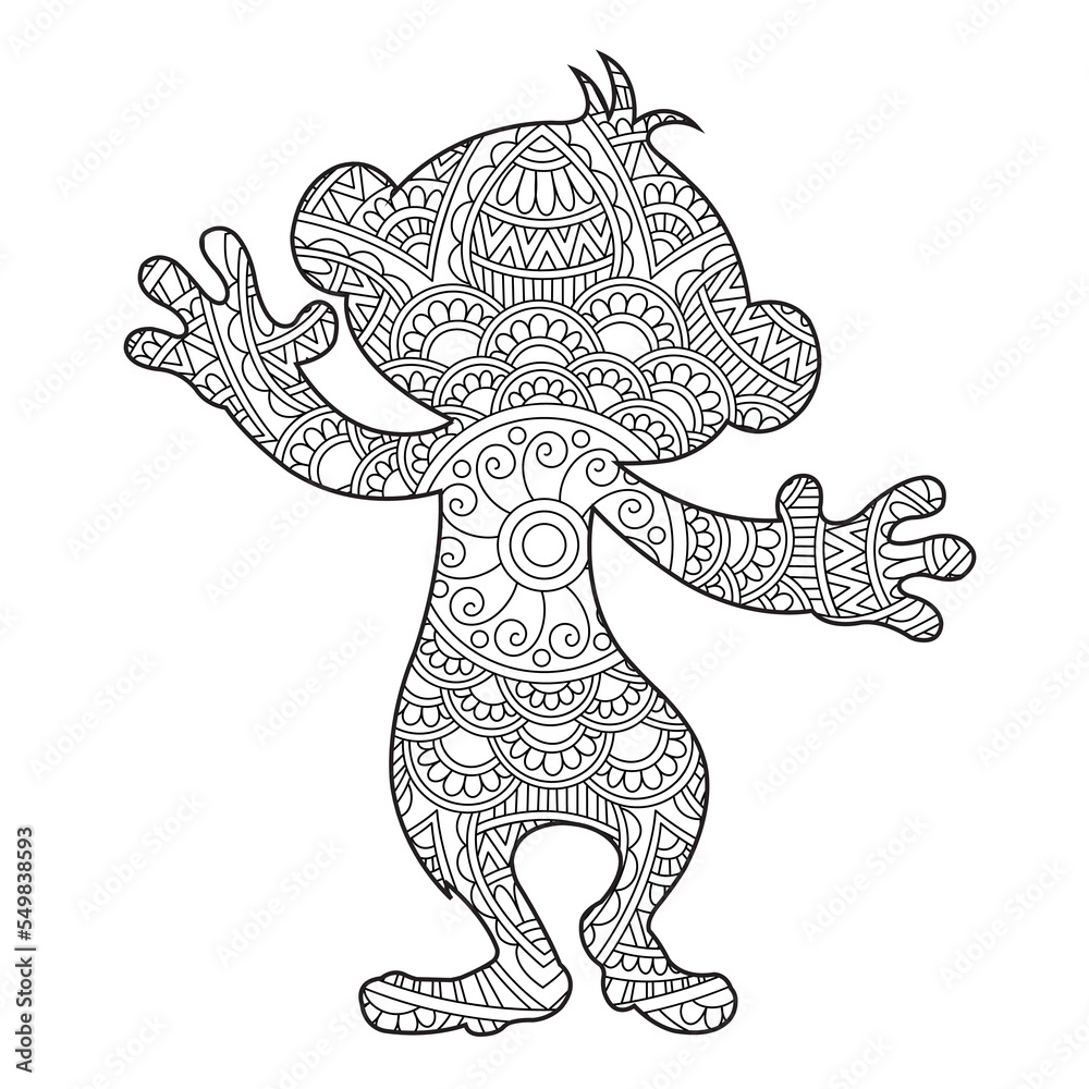 Zentangle monkey mandala coloring page for adults christmas monkey and ...