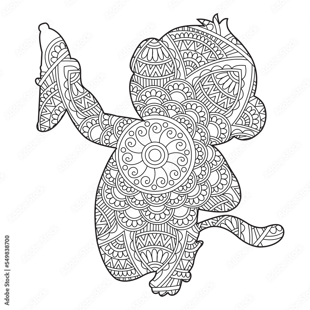 Zentangle monkey mandala coloring page for adults christmas monkey and ...