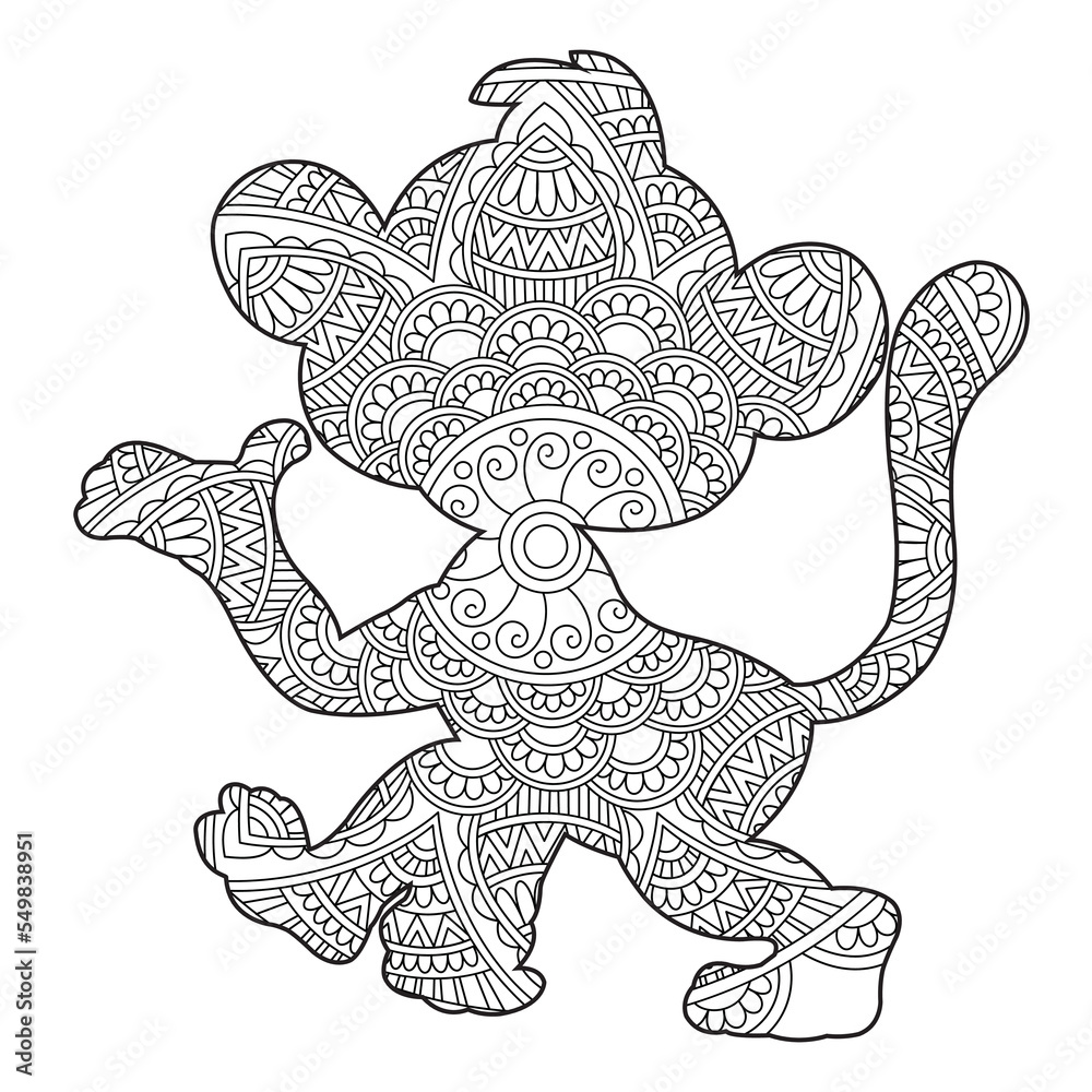 Zentangle monkey mandala coloring page for adults christmas monkey and ...