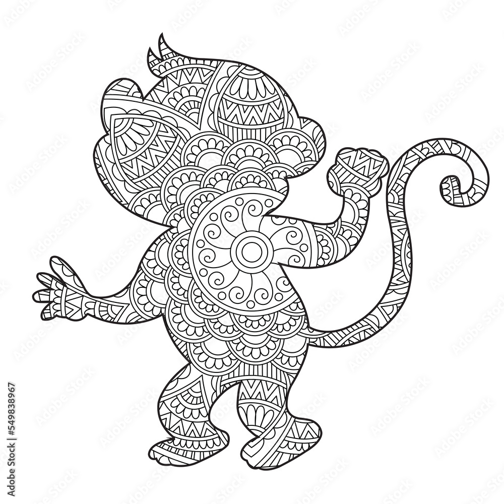 Zentangle monkey mandala coloring page for adults christmas monkey and ...