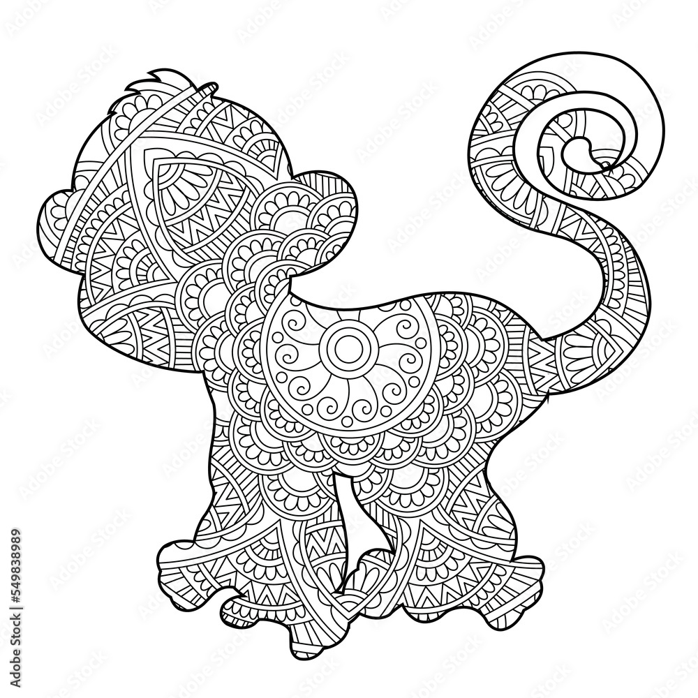 Zentangle monkey mandala coloring page for adults christmas monkey and ...