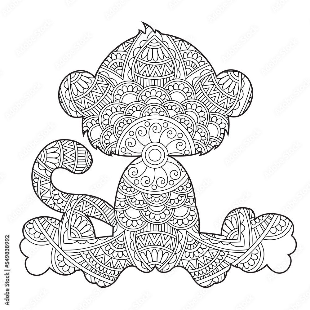 Zentangle monkey mandala coloring page for adults christmas monkey and ...