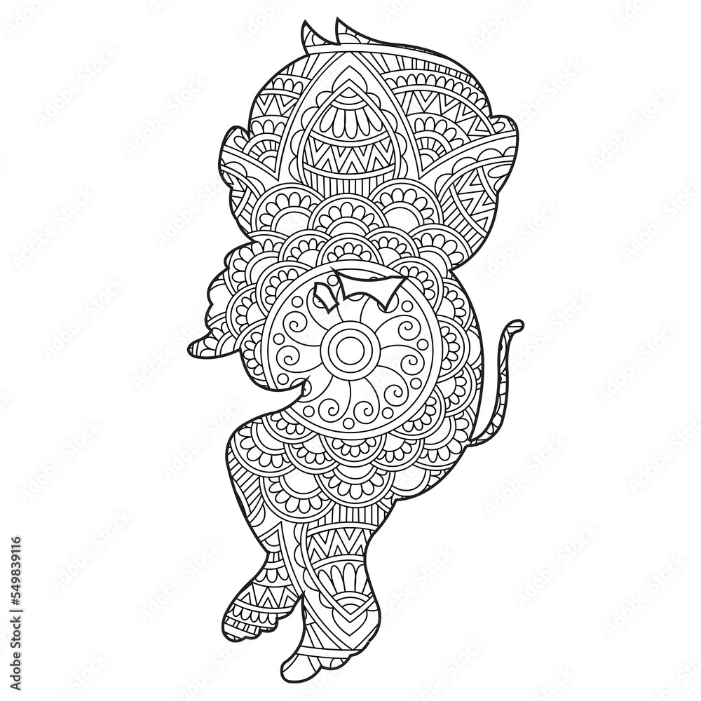 Zentangle monkey mandala coloring page for adults christmas monkey and ...