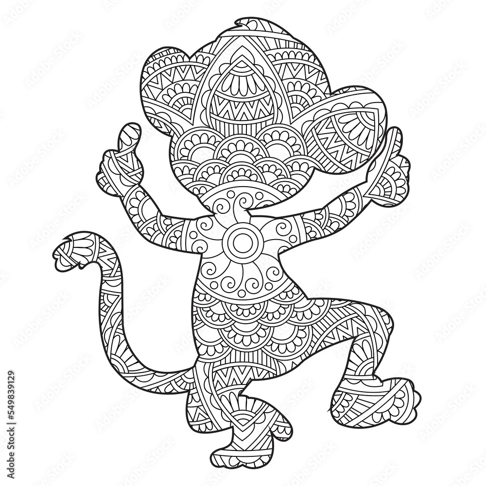 Zentangle monkey mandala coloring page for adults christmas monkey and ...
