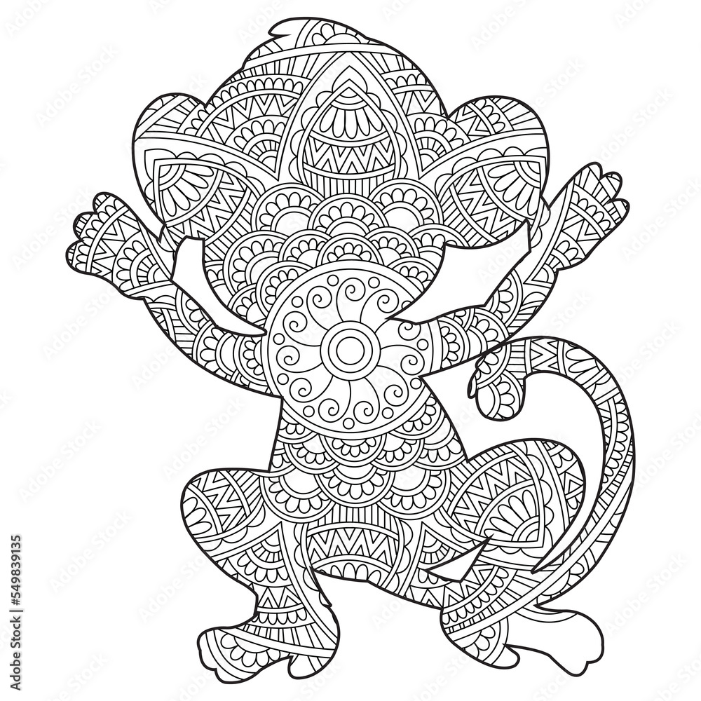 Zentangle monkey mandala coloring page for adults christmas monkey and ...