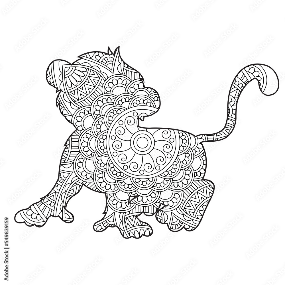 Zentangle monkey mandala coloring page for adults christmas monkey and ...
