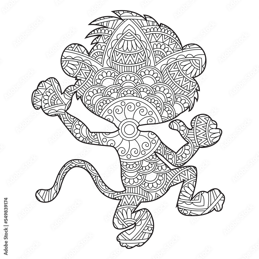 Zentangle monkey mandala coloring page for adults christmas monkey and ...